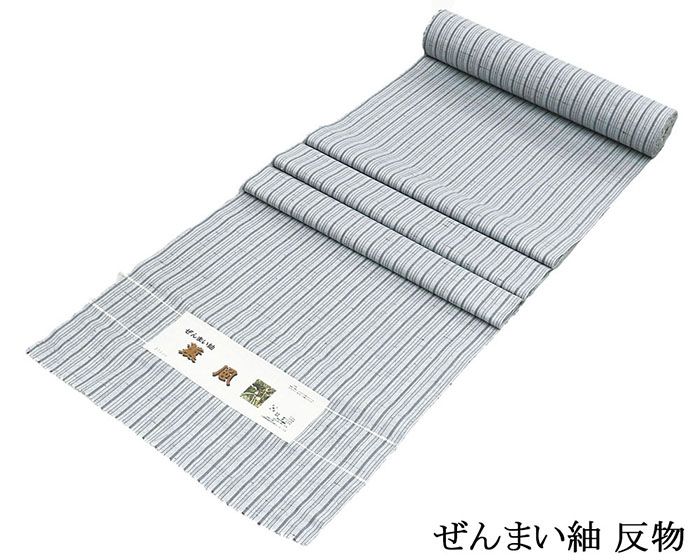 ■□■□■□■□■□■□■□■□■□■□■□■□ 【商品説明】 中村工房/ぜんまい紬です。 灰青色や灰色や黒などで縦縞模様が柄付けされています。 自然糸の心地よさを感じられる素朴な風合いのぜんまい紬です。 ◆生地：?糸 絹100％・韋糸 絹...