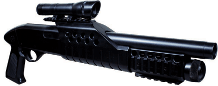 ★スコープ付き(倍率なし） 作動方式：スライドアクションエアガン 全長：485mm 重量：550g 装弾数：15発（6mmBB） 主材質：ABS樹脂 対象年齢：10歳以上