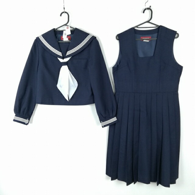 商品説明商品内容は〇冬セーラー服上着〇冬ジャンパースカート〇付属品（スカーフ）の3点です。◇指定品の上下セットではございません。【冬セーラー服上着/紺】タグ記載のサイズ：165Aメーカー：トンボ素材：ウール50％ポリエステル50％織り：サー...