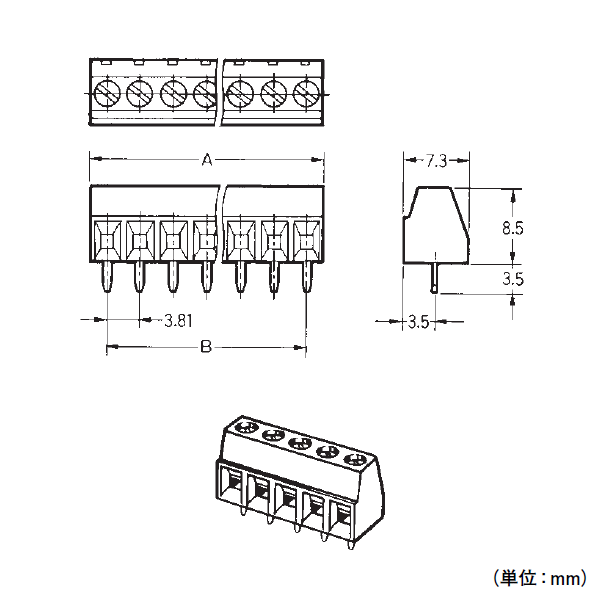 定格/性能 形式 形XW4E-□□B1-V1 小型端子台 極数 4 端子ピッチ 3.81mm IEC/DIN、VDE *1（定格電圧） AC160V IEC/DIN、VDE *1（定格電流） 10A UL/CSA *2（定格電圧） AC30...