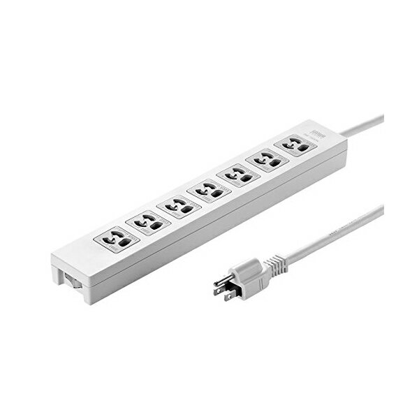 【定格容量】:15A・125V(1500Wまで)【プラグ】:3P【コード長】:3m【付属品】:ネームタグ(7枚)、抜け止め専用コンセントキャップ(2個)【バリスタ電圧(雷ガード)】:240Vサンワサプライ