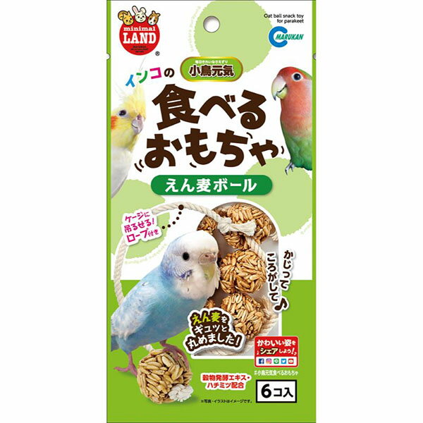 インコの食べるおもちゃ・えん麦をギュッと丸めてボール状にしました。・穀類でできているので食べることができます。・通してあるひもを使って鳥かごのフェンスなどに固定することもできます。・生産地：中国・素材：＜原材料＞えん麦、ゼラチン、蜂蜜、穀物...