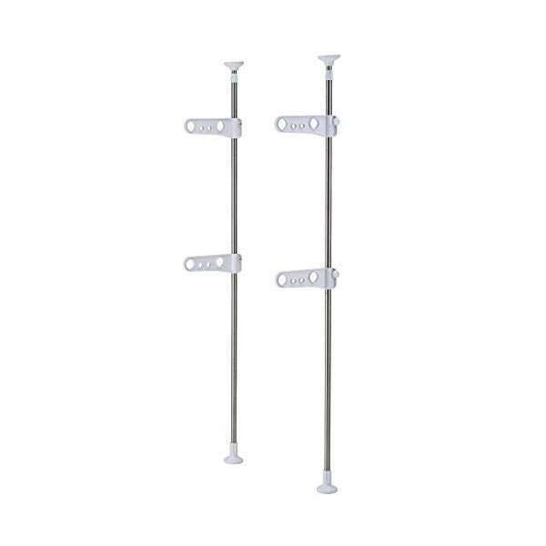 ●サイズ:(片側)幅10×奥行35~59×高さ210~275cm●素材:支柱/ステンレス巻スチールパイプ、オールステイン・受け/ポリカ、その他/ABS、EVA樹脂●原産国:中国●※耐荷重30kg・色：グレー・材質：ステンレス鋼, 樹脂, 合...