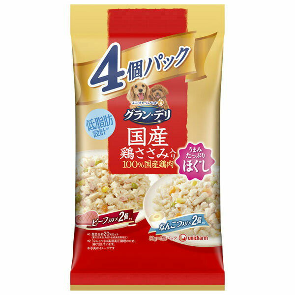 ▼まとめ買いがおすすめ！ 3個セット（特売） 6個セット（格安） 10個セット（人気） ●国産鶏肉100%を使用した愛犬用ウェットフード●国産の厳選鶏肉を使用した美味しい低脂肪パウチ。嬉しいアソート4個パック・80g×4個【原材料】＜ビーフ...