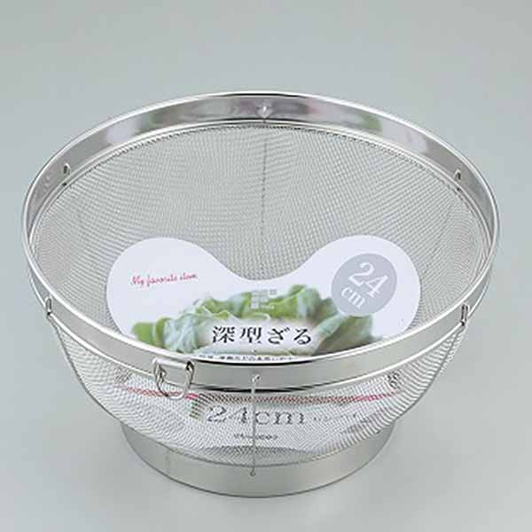 お米や野菜、果物などの水洗いや水切りに便利なステンレス製の深型ざるです。【特徴】●ステンレス鋼製で錆びに強く丈夫です●フックに吊り下げての収納に便利なリング付きです【仕様】材質ステンレス鋼サイズ内径24cm、外寸約25.2×25.2×12....