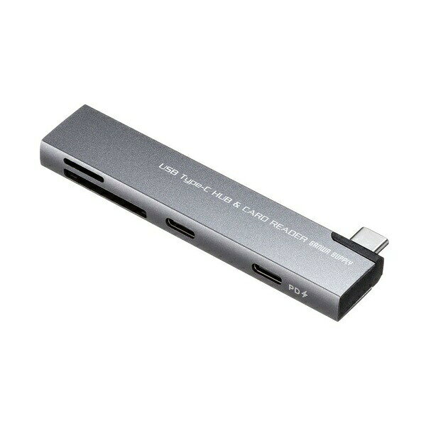 USB Type-CコネクタにUSB A、Type-C合わせて機器を2台接続する超スリムPD対応USBハブ。SD/microSDカードリーダー付き。●超スリムで持ち運びに便利なUSB 5Gbps 2ポートのUSBハブ（カードリーダー付き）で...