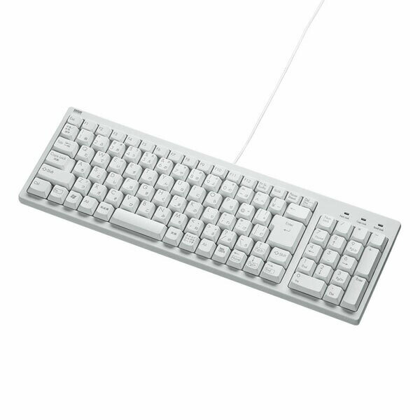 机の上を有効活用できるコンパクトフルキーボード●幅400mm以下のコンパクトサイズでありながら、テンキー付きのフルキーボードです。●キーピッチはスタンダードキーボードと同じ19mmキーピッチです。●文字の耐久性に優れたレーザー印刷を採用して...