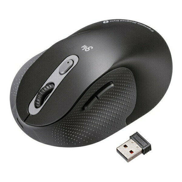 指や手のひらにそったカーブのエルゴノミクスデザインワイヤレスコンボマウス●USB AレシーバーとBluetoothで接続できるコンボワイヤレスマウスです。 ●2つのパソコンを切り替えてつかえる便利なマウスです。 ●約50分で充電できる急速充...