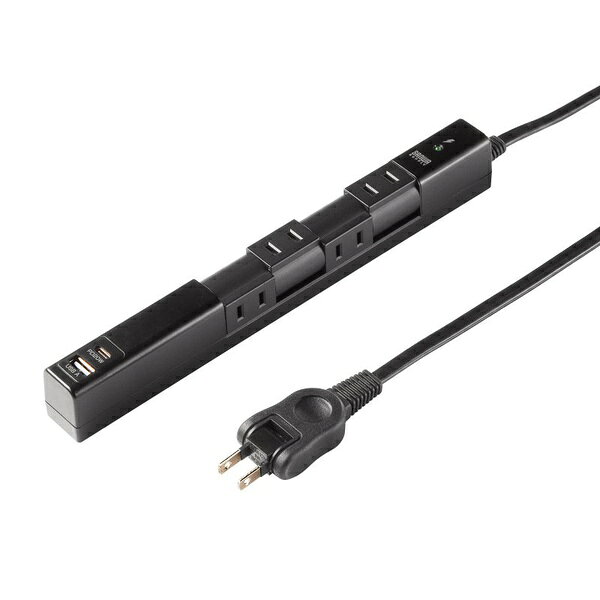 差込口が180度回転し、USB PD20W対応のType-Cポートを備えた電源タップ。【特徴】●差込口が180度回転するため、充電器やACアダプタ同士が干渉せずに挿せる●ACコンセント4個口、USB Type-Cポート1ポート、USB-Aポ...