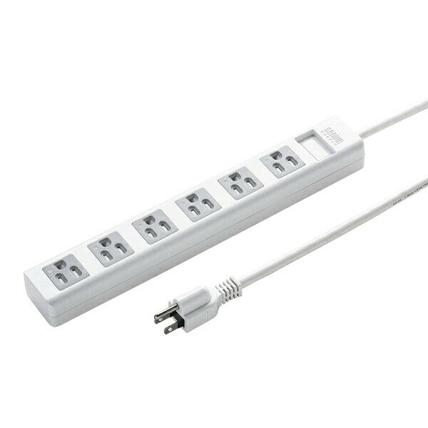 3P 6個口ホコリ防止シャッター、マグネット、通電ランプ付き2Pスイングプラグ仕様電源タップ　2.5m●ホコリ防止シャッター付きで、ホコリの侵入を防止します。●裏面にマグネットが付いているので、スチールのデスクなどに仮固定することができます...