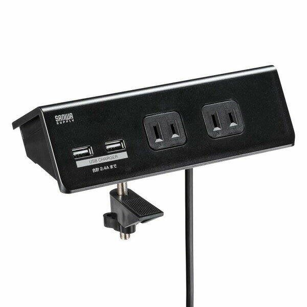 クランプで固定して使用できる便利なUSBポート付きタップ。●クランプで固定して使用できる便利なUSBポート付きタップです。↓●抜き差しの多い機器のプラグは、正面に差し込み、ほとんど抜き差ししないプラグは背面に差して使用できます。↓●正面には...
