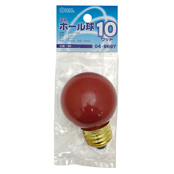 ※この商品はお取り寄せの為、お届けまでお時間をいただく可能性がございます。あらかじめご了承ください。● 看板電飾、サイン用照明に適しています。■ 定格：100／110V−10W■ 形状：G−50■ 口金：E26■ 色：レッド■ 直径50×長...