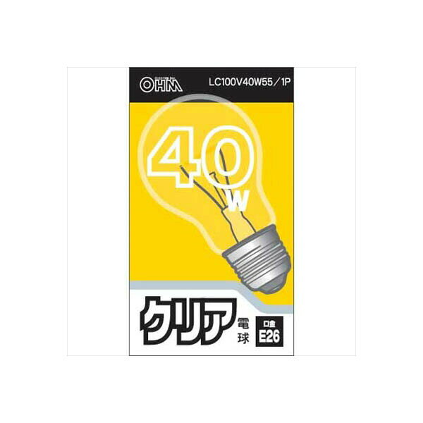 オーム電機製の100V用40W白熱電球。E26口金でクリア仕上げ。【特徴】●定格寿命1000時間【仕様】材質ガラスサイズPS55電源100Vカラークリア口金E26定格消費電力40W定格寿命1000時間【ご注意】●製造元：旭光電機工業 【検索...