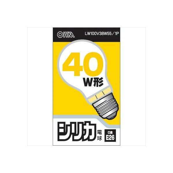 オーム電機製のホワイトシリカ仕上げの白熱電球で、E26口金の40W相当型である。【特徴】●ホワイトシリカ仕上げの白熱球【仕様】材質ガラスサイズPS55電源100Vカラーホワイト重量40g口金E26定格消費電力38W定格寿命1000時間【使用...