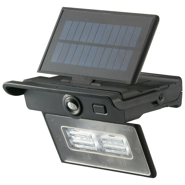 太陽光で充電し、明暗センサーと人感センサーで人の侵入を検知して点灯するLEDセンサーライト。【特徴】●パネル部を折りたたんで常時点灯モードにすると、非常時の室内用ランタンとして使用できる●明暗センサーと人感センサーで周囲が暗いときのみ人検知...