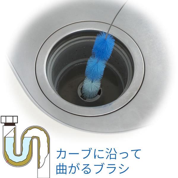 排水管のカーブに沿って自在に曲がる5連ブラシで、排水管の汚れを直接かき出す掃除用ブラシ。【特徴】●排水管のS字カーブに沿って自在に曲がるブラシヘッド設計●5連ブラシで汚れをかき出す●ワイヤーに18-8ステンレスを採用【仕様】材質毛材／6-6...