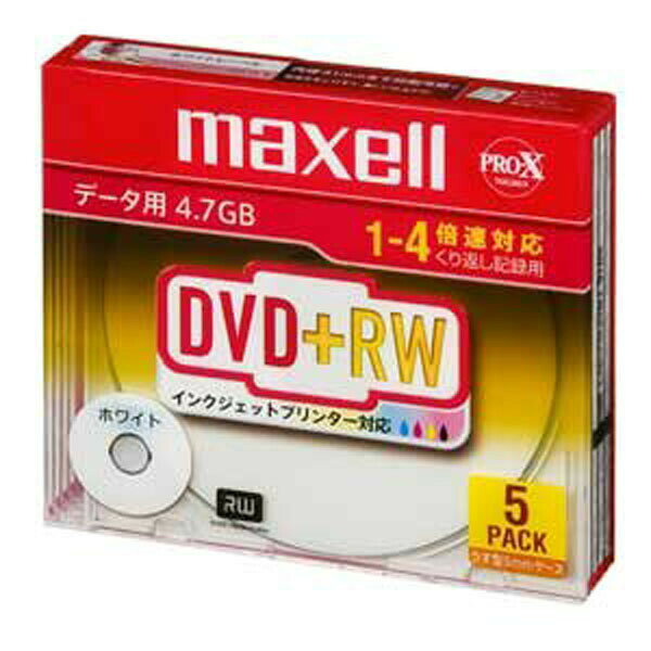 ●規格:+RW / 容量(GB):4●種類:PC用 / 記録面:片面1層 / 4倍速●入数:5●盤面印刷:可 / 印刷面:通常●著作権保護:非対応・ブランド：マクセル(maxell)●4倍速に対応したDVD+RW（くり返し記録用）●安定した...