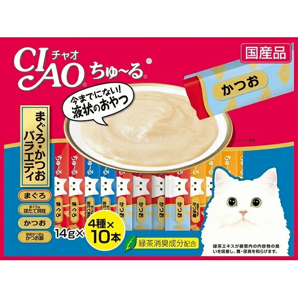 大容量パックのバラエティパック。大好評のちゅ〜るから、大容量パックのバラエティパックが追加発売【分類】猫用スナック・原材料：・まぐろ：まぐろ、まぐろエキス、タンパク加水分解物、糖類(オリゴ糖等)、植物性油脂、増粘剤(加工でん粉)、ミネラル類...