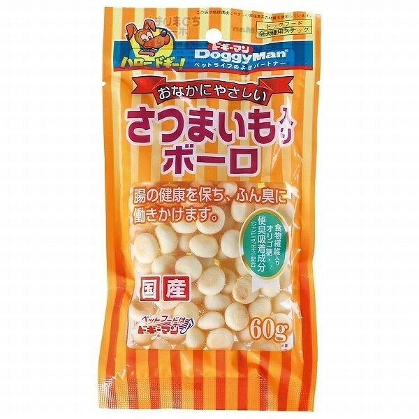 好評のさつまいも入りボーロに、使いやすい60gパックを追加。・愛犬が大好きなさつまいもを使用した口当たりの軽いボーロ。・さつまいもを加えた生地の中にはオリゴ糖やカルシウムなどをミックス。・食物繊維をはじめ、愛犬のおなかを守るやさしい成分をミ...