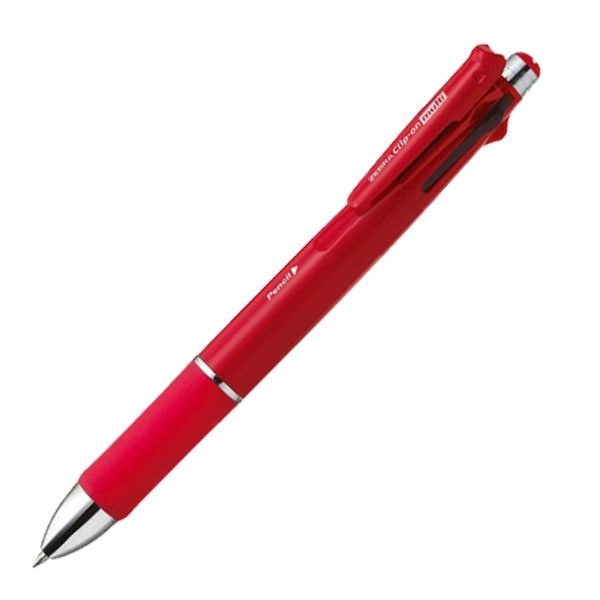 0.7mm油性ボールペン4色とシャープ0.5mmが1本で5機能使える多機能ペンです。【特徴】●クリップは可動式バインダークリップで厚みのあるボード等にも対応●ノック部の後ろに消しゴムが付いている●クリップをスライドさせて続けてノックするとシ...