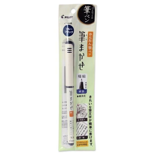 ●筆文字がにがてな方でもサインペン感覚で書きやすい筆ペンです。ほどよい硬さのペン先で、トメ、ハネ、ハライが簡単にできます。直液式なので最後までかすれずなめらか。・サイズ：軸径10mm×全長140mm・インク：水性染料インキ ブルーブラック