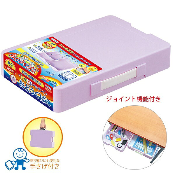 フタと本体を並べて学校の机の引き出しとして、手提げで持ち運び用ケースとして使える2WAY設計のA4対応お道具箱です。【特徴】●フタと本体を横に並べると学校机のサイズに合わせた引き出しになる●パチンと音がするストッパーで、中身が飛び出さない●...