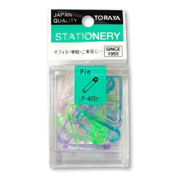 ●クリスタルカラーのプラ安全ピンです。カラーアソートの15本入り。・サイズ：W50×H100×D20mm(パッケージサイズ)・内容：15本