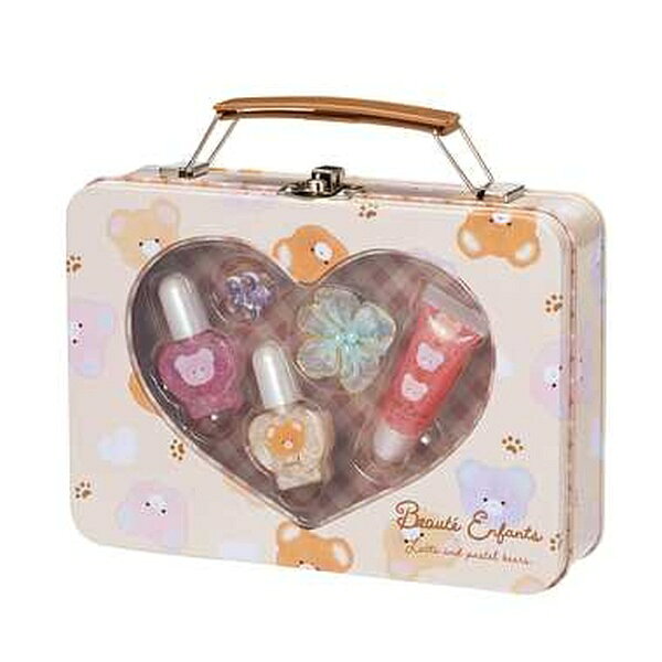 大人気アイテム！ティン缶の中にかわいい水性マニキュアが2コリップグロス、ヘアゴムとリングが入ったセットです。レイス