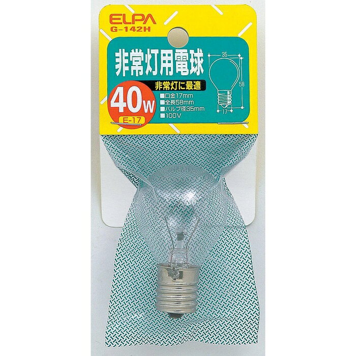 ●非常等に最適●主に、機器などのパネル面の表示用、照明灯などに使用する電球です。仕様■定格：　・電圧　100V　・消費電力 40W　・寿命：約1,000時間■本体サイズ：　・全長：58mm　・バルブ径：35mm　・口金：E17■入数：1個■...