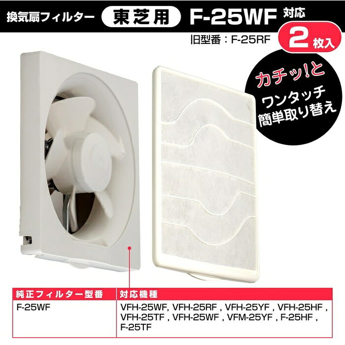 ●ワンタッチ！簡単取り替え仕様■メーカー：東芝用■純正フィルター型番：F-25UF（旧　F-25WF、F-25RF）に対応■材質：フィルター枠部：ABS樹脂/フィルター部：ポリエステル、モダアクリル■入数：2枚