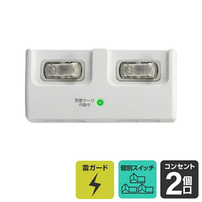 ●耐雷サージ機能付●LEDランプ仕様独立スイッチ仕様■定格：AC125V 15A■合計1500Wまで■使用温度範囲：-10℃〜40℃■口数：2個口■屋内専用