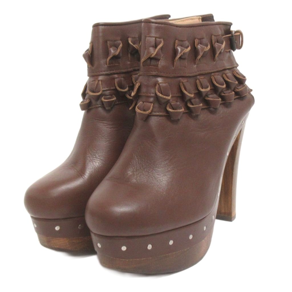 【中古】3.1 フィリップリム 3.1 phillip lim Tom Tom Knotted Clog Bootie ブーティ ヒール ギャザー レザー SHFO-0443 茶 ブラウン 37 ■TC レディース 【ベクトル 古着】 26...