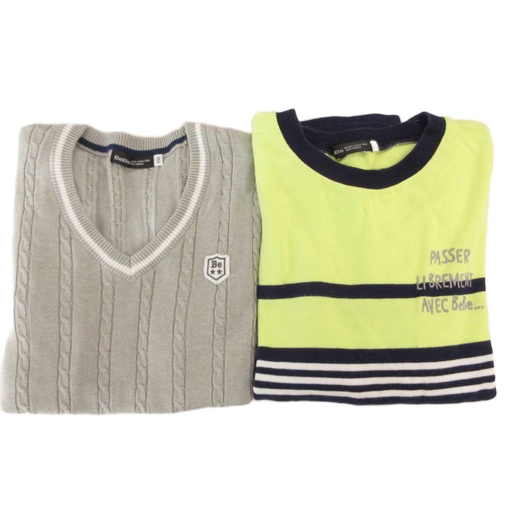 【中古】ベベ bebe 美品 2点セット まとめ Tシャツ ベスト 150 グレー 紺 ネイビー 黄 イエロー 青 ブルー /MG キッズ 【ベクトル 古着】 260407ブランドベベ bebe表記サイズ150実寸サイズ※セット販売のため実...