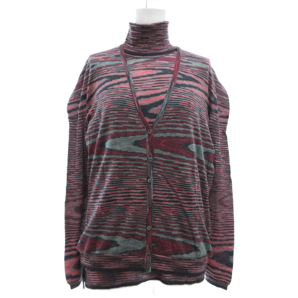 【中古】ミッソーニ MISSONI 美品 アンサンブル ニット ウール タートルネック 48 赤 レッド 黒 ブラック /MG レディース 【ベクトル 古着】 260420ブランドミッソーニ MISSONI表記サイズ48実寸サイズ身幅：60...
