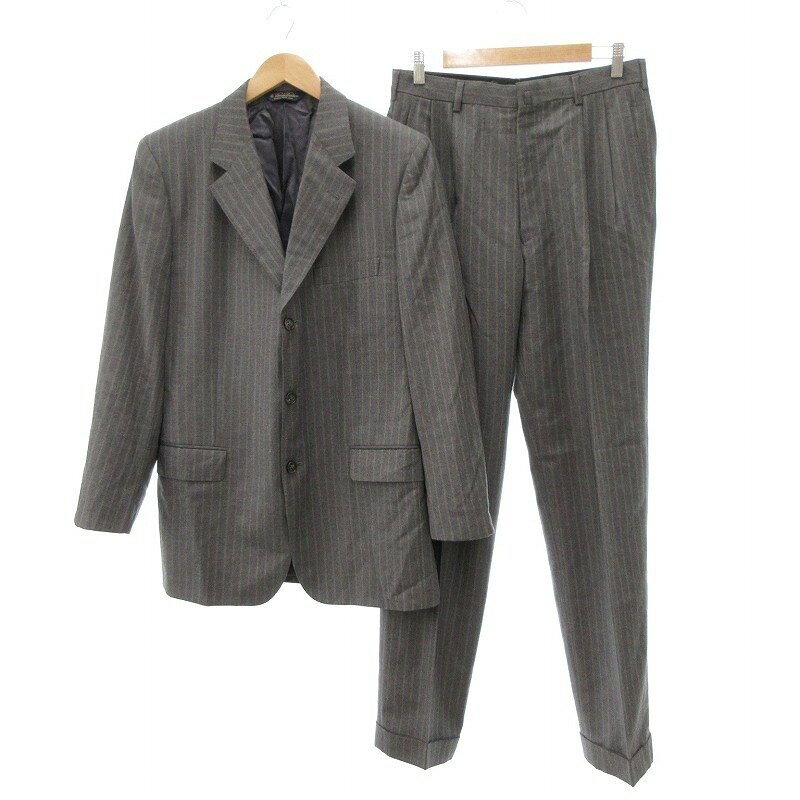 【中古】ブルックスブラザーズ BROOKS BROTHERS セットアップ スーツ テーラードジャケット シングル パンツ 3B 総裏地 ダブルストライプ ウール グレー 40REG 34W /UO ■GY03 メンズ 【ベクトル 古着】 ...