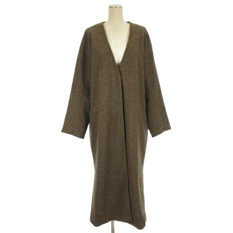 【中古】ニコアンド Niko and.. ウーリー マキシ ノーカラー コート ロング ヘリンボーン 茶 ブラウン Tall アウター ■FF レディース 【ベクトル 古着】 250822ブランドニコアンド Niko and..表記サイズT...