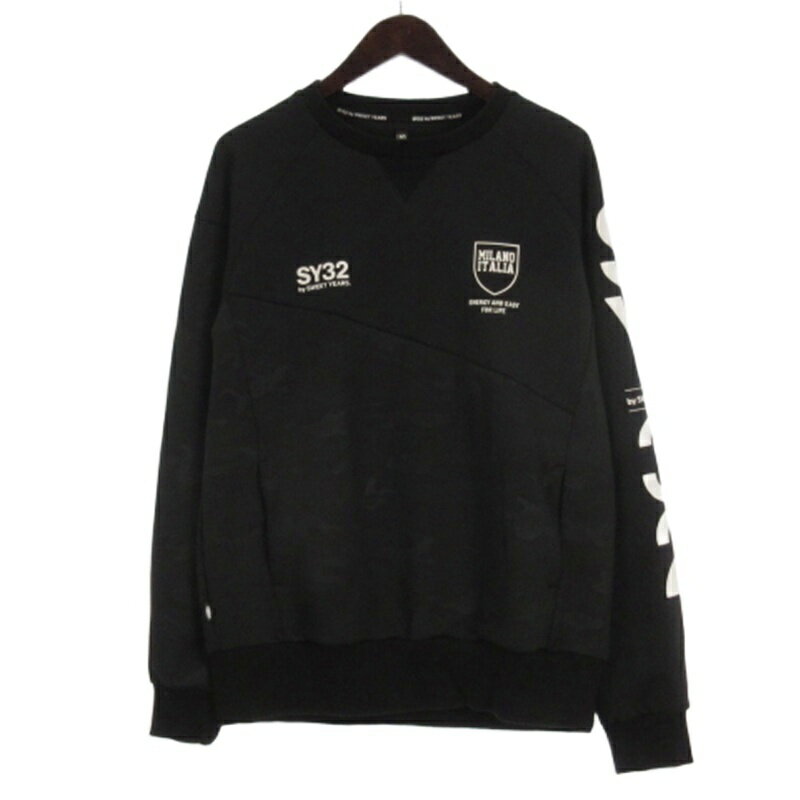 【中古】スウィート イヤーズ SWEET YEARS SY32 DOBLE KNIT EMBOSS CAMO SHELD LOGO P/O CREW ロゴ トレーナー プリント 切替 ブラック L メンズ 【ベクトル 古着】 260120ブ...