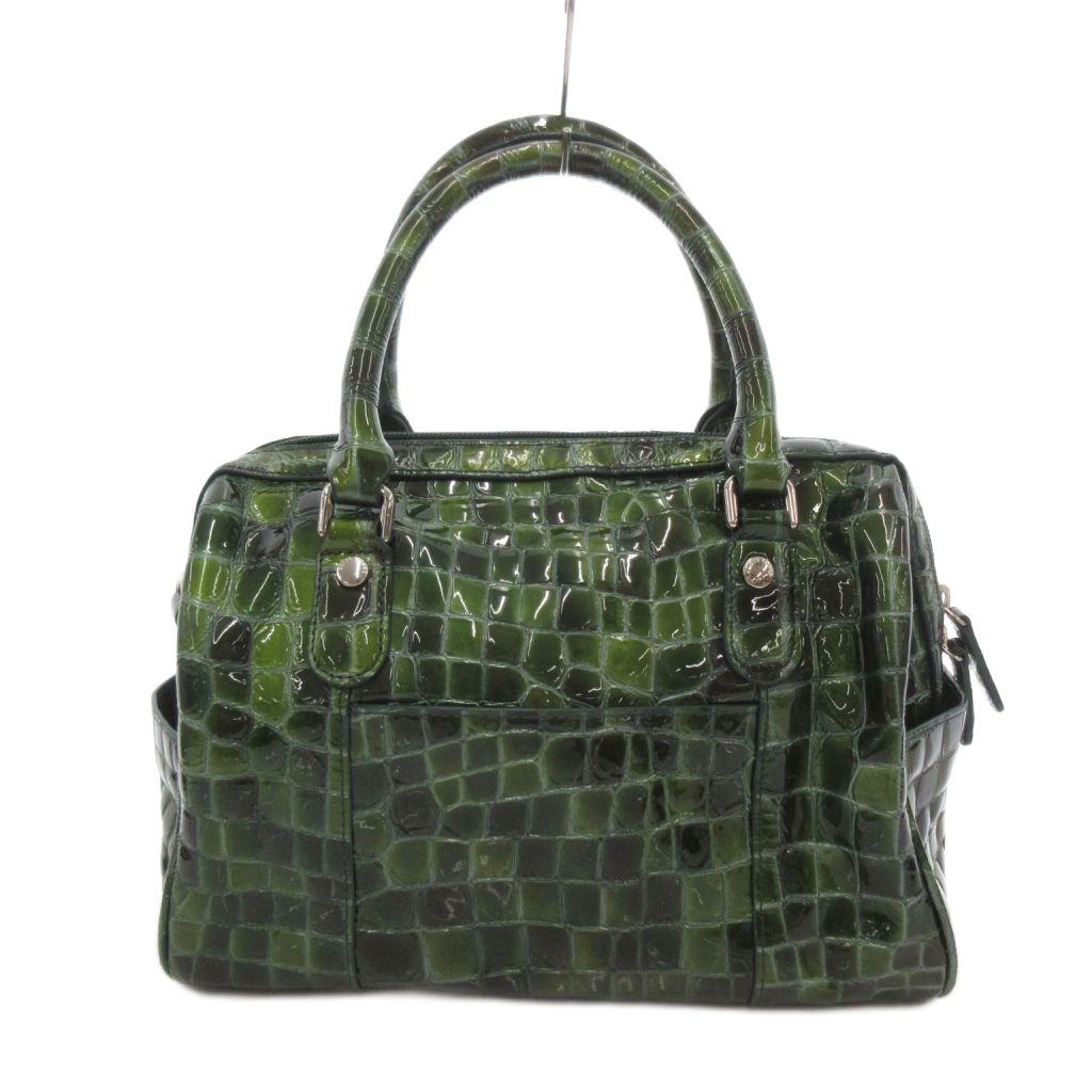 【中古】コッコフィオーレ COCCO FIRE ART COCCO PERLA 2WAY ミニボストンバッグ ショルダー エナメルレザー クロコダイル調型押し グリーン /UO ■GY74 レディース 【ベクトル 古着】 260424実寸サ...