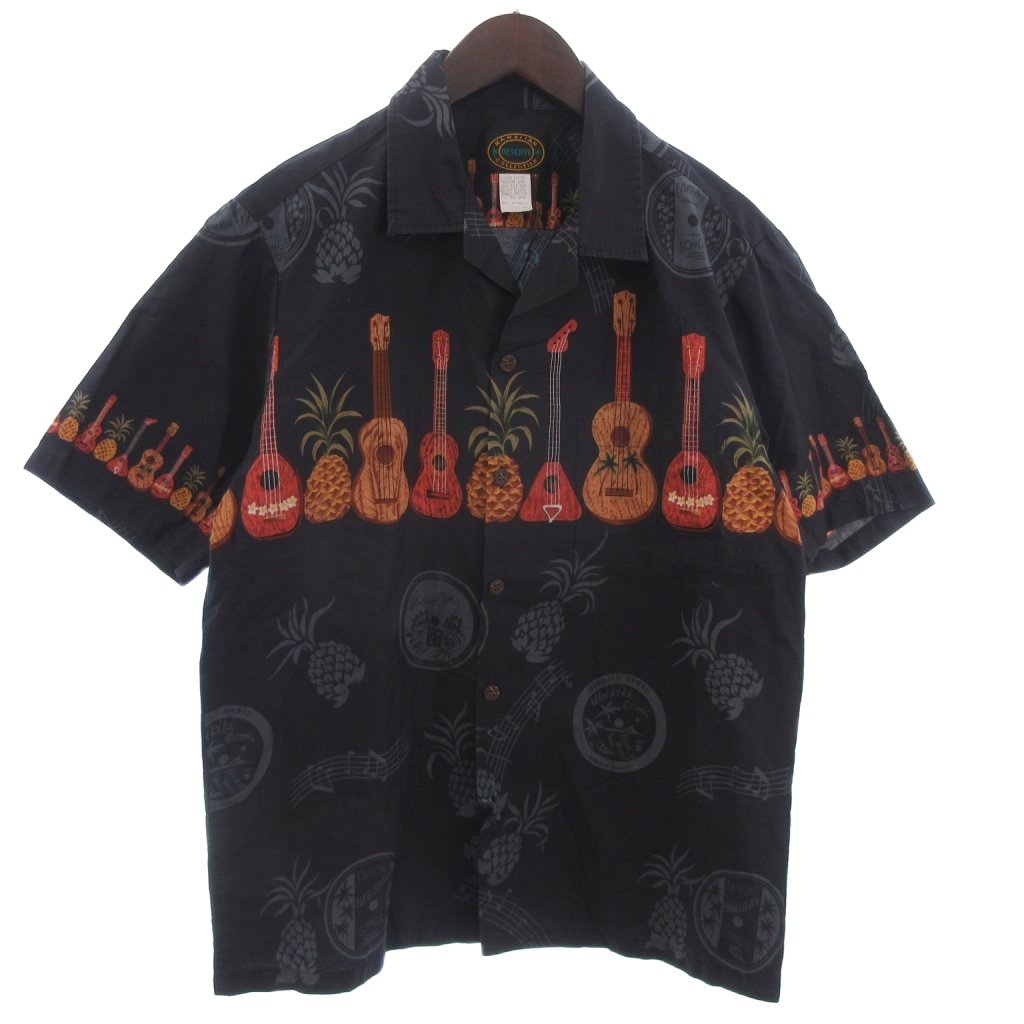 【中古】ハワイアンリザーブコレクション Hawaiian Reserve Collection アロハシャツ 開襟 半袖 コットン 総柄 ダークグレー M ■ECT メンズ 【ベクトル 古着】 251021表記サイズM実寸サイズ肩幅：45c...