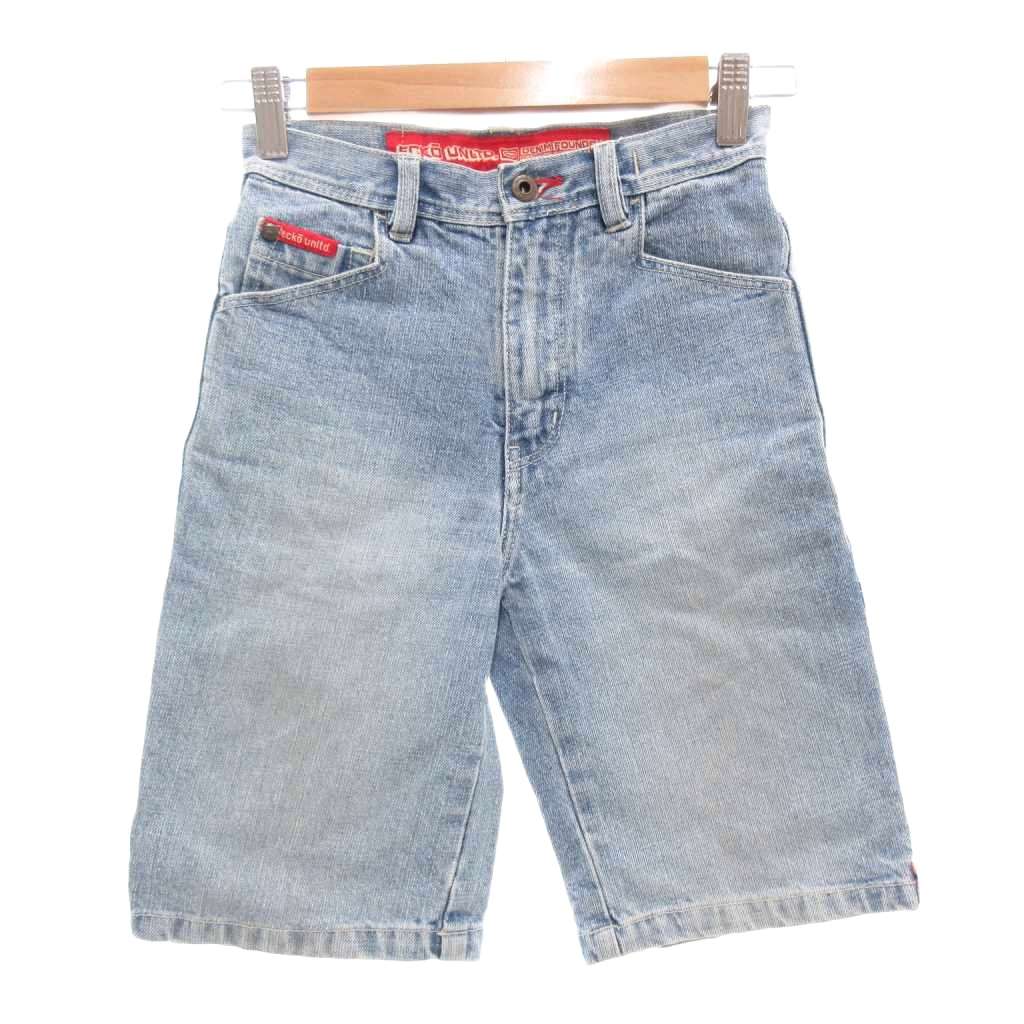 【中古】echo unltd デニム ハーフパンツ 6 ライトブルー ウォッシュ加工 /NL ■GY99 キッズ 【ベクトル 古着】 260209表記サイズ6実寸サイズウエスト：56cm　もも幅：21cm　裾幅：20cm　股上：27cm　股...
