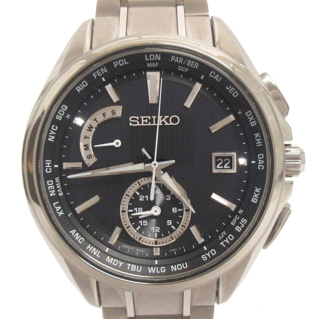 【中古】セイコー SEIKO ブライツ 腕時計 8B63-0AV0 チタン アナログ ソーラー電波 文字盤黒 シルバーカラー メンズ 【ベクトル 古着】 260622ブランドセイコー SEIKO実寸サイズバンド幅：1.9cm　腕周り：19c...