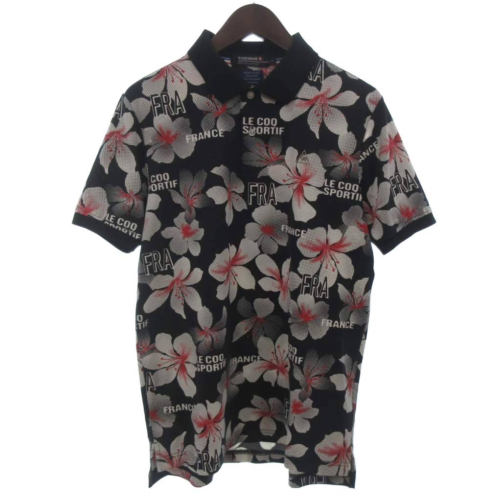 【中古】ルコックスポルティフ le coq sportif ゴルフコレクション ポロシャツ 半袖 ハイビスカス 総柄 黒 ブラック L メンズ 【ベクトル 古着】 260711ブランドルコックスポルティフ le coq sportif表記サ...