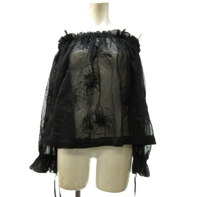 【中古】未使用品 ライト WRYHT タグ付き 24SS GATHERED FOLK TOPS シアーシャツ ブラウス ギャザー 長袖 花柄刺繍 オールドジョー取扱い 241WT-JK04 黒 ブラック 2 約M ■BL4表記サイズ2 約M...
