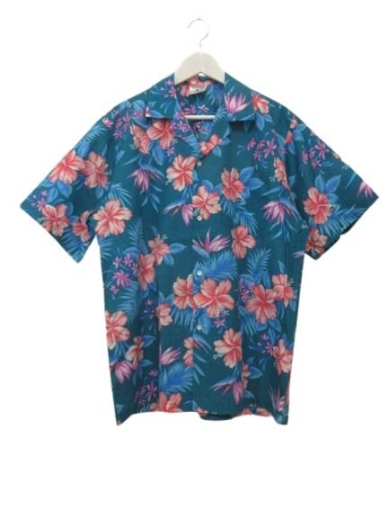 【中古】ハナファッション Hana Fashion アロハシャツ ハワイアンシャツ ハイビスカス柄 ハワイ製 L グリーン系 メンズ 【ベクトル 古着】 260607表記サイズL実寸サイズ肩幅：46cm　身幅：60cm　着丈：76cm　袖丈...