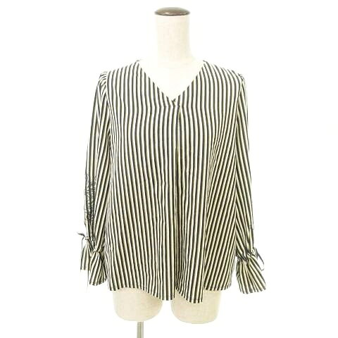 【中古】ショコラフィネローブ chocol raffine robe 美品 アーム刺しゅう ストライプ シャツ F 薄黄色 紺 ネイビー ■TC レディース 【ベクトル 古着】 260208ブランドショコラフィネローブ chocol raf...