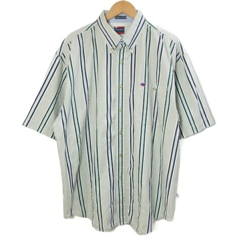 【中古】BUGLE BOY CLASSICS ビューグルボーイ 大きいサイズ ボタンダウン シャツ 半袖 ストライプ ピュアコットン XXL グリーン系 X メンズ 【ベクトル 古着】 250904表記サイズXXL実寸サイズ肩幅：57cm　...