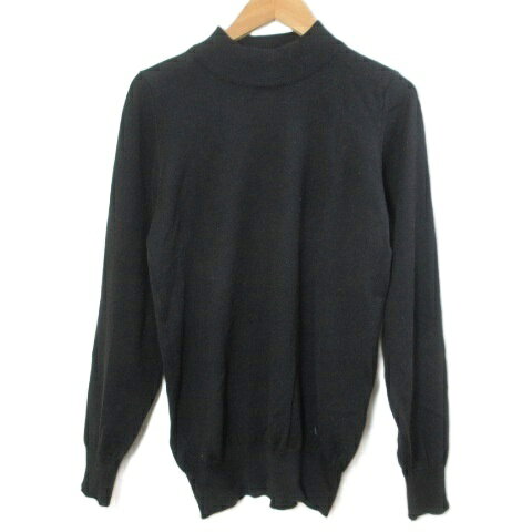 【中古】アクアスキュータム AQUASCUTUM 英国製 ニット セーター ハイネック ウール 長袖 プルオーバー ワンポイント刺? 小さいサイズ 32 81cm XXS相当 黒 ブラック /X メンズ 【ベクトル 古着】 260210ブラ...