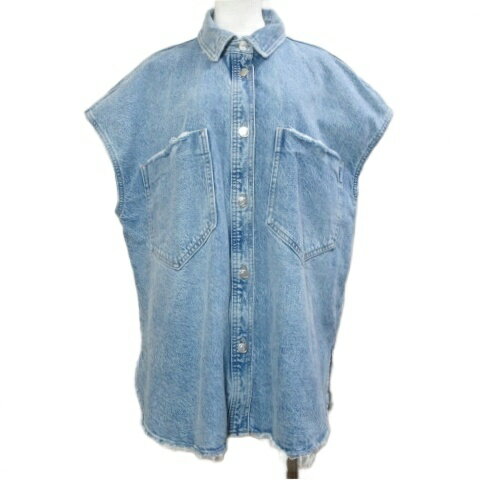【中古】ザラ ZARA デニムベスト カットオフ ダメージ加工 前開き L 青 ブルー /X レディース 【ベクトル 古着】 260323ブランドザラ ZARA表記サイズL実寸サイズ身幅：59cm　着丈：79cm　　素材品質タグが切り取られ...