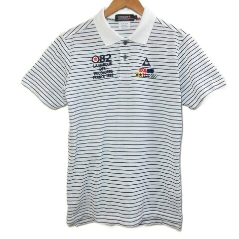 【中古】ルコックスポルティフ le coq sportif GOLF COLLECTION 19SS ボーダーメッシュポロシャツ 半袖 ゴルフウェア 刺? L ホワイト ネイビー QGMNJA15 /X メンズ 【ベクトル 古着】 2605...
