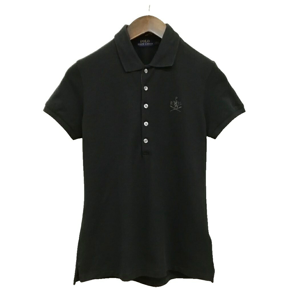 【中古】ポロ ラルフローレン POLO RALPH LAUREN レザートリム ポロシャツ ワンポイント刺繍 鹿の子 ストレッチ 美品 M ブラック レディース 【ベクトル 古着】 260508ブランドポロ ラルフローレン POLO RAL...